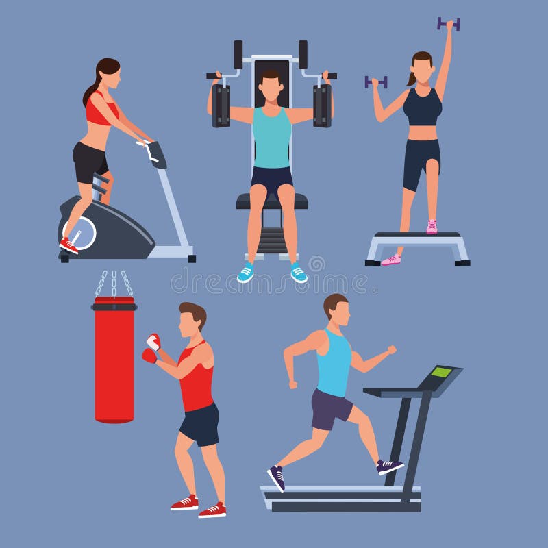 Set people doing exercise stock vector. Illustration of energy - 129573843