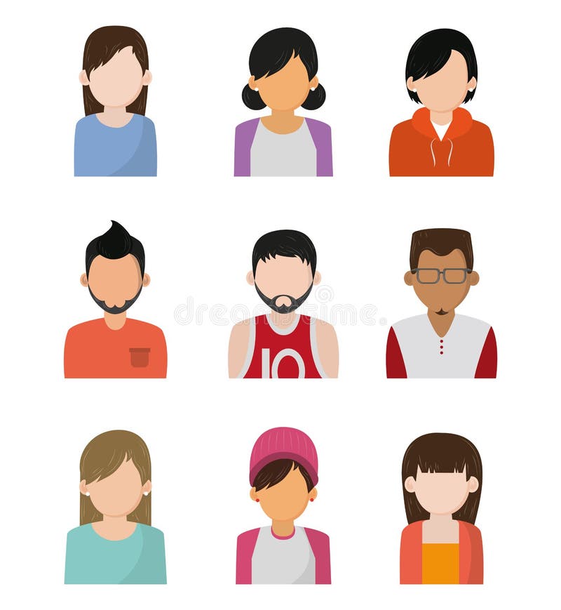 Set of People Faceless Characters Icons Stock Vector - Illustration of ...