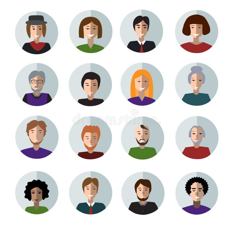 Set of People Faces Flat Icons. Stock Illustration - Illustration of ...