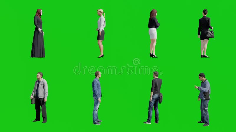 Set of People on Green Screen Men and Women 3D Character Stock Video ...