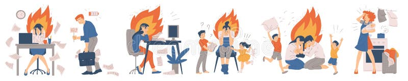 Set of People Having Burnout Flat Style, Vector Illustration Stock ...