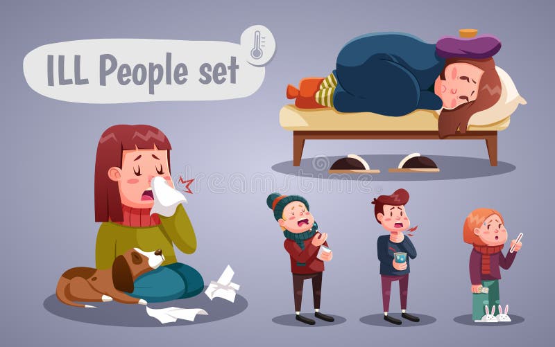 Set of People Having Cold, Cartoon Style Vector Stock Vector ...