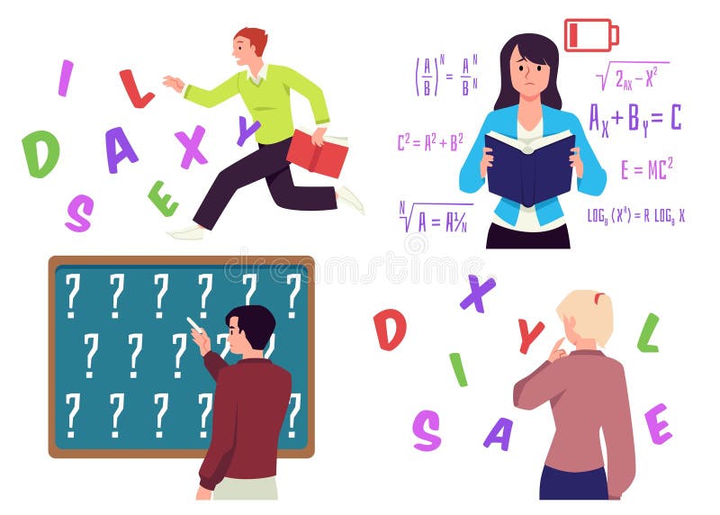 Set of People Having Learning Difficulties Flat Style, Vector ...