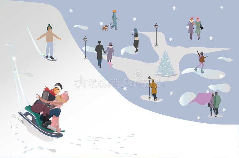 Set of People Having Rest in the Park in Winter. Stock Vector ...