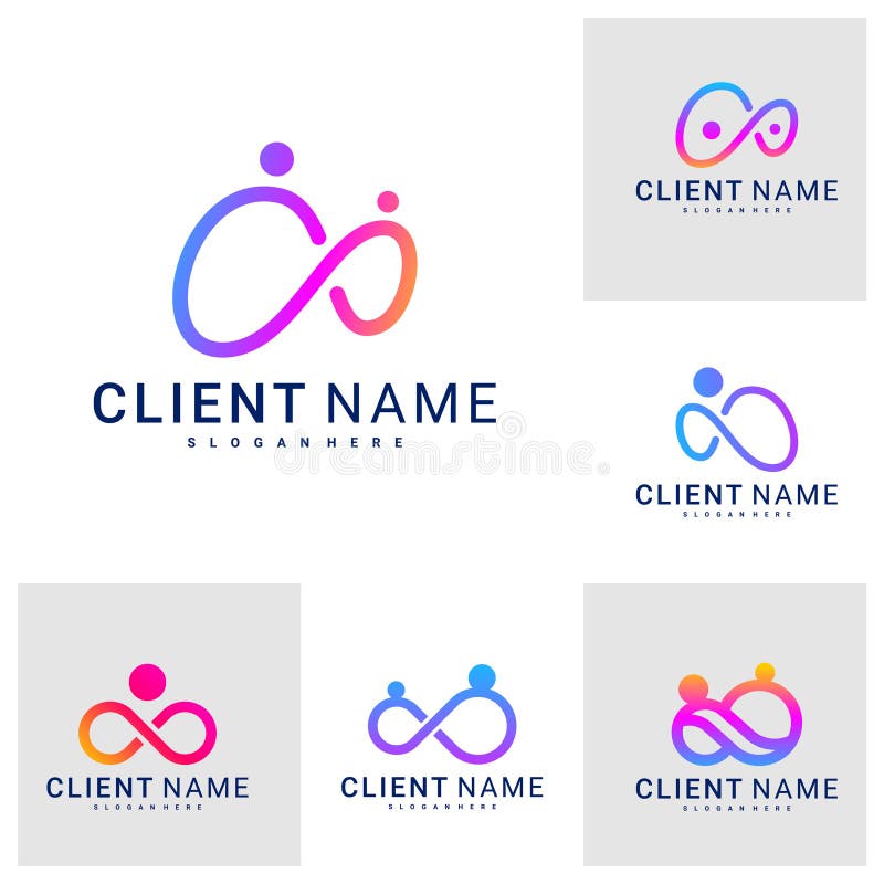 Set of People Logo Design, Human with Infinity Icon Combination, People ...