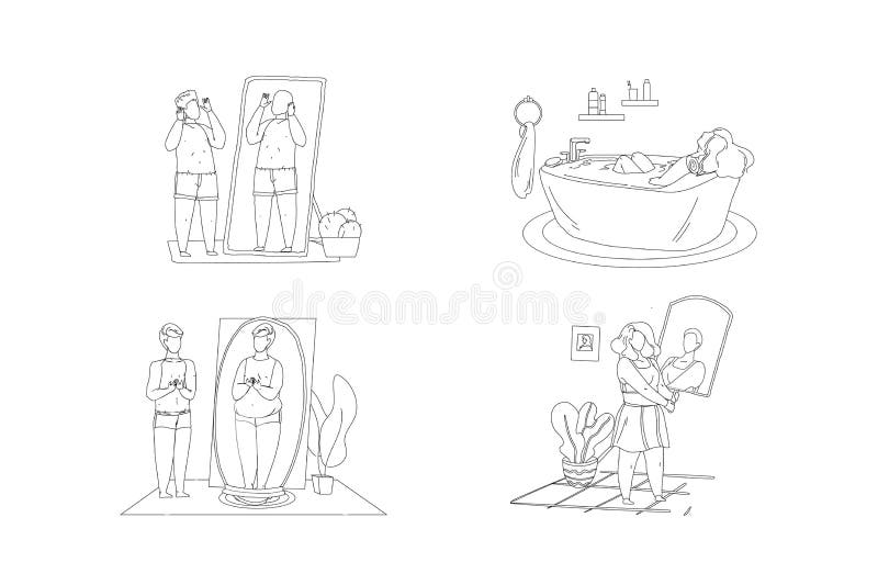 Set of People Looking at Mirror Reflection Outline Vector Stock Vector ...