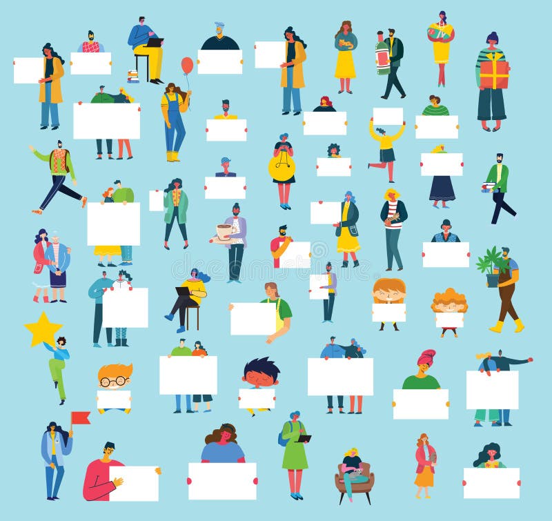 Set of People, Men and Women with Different Signs. Vector Graphic ...