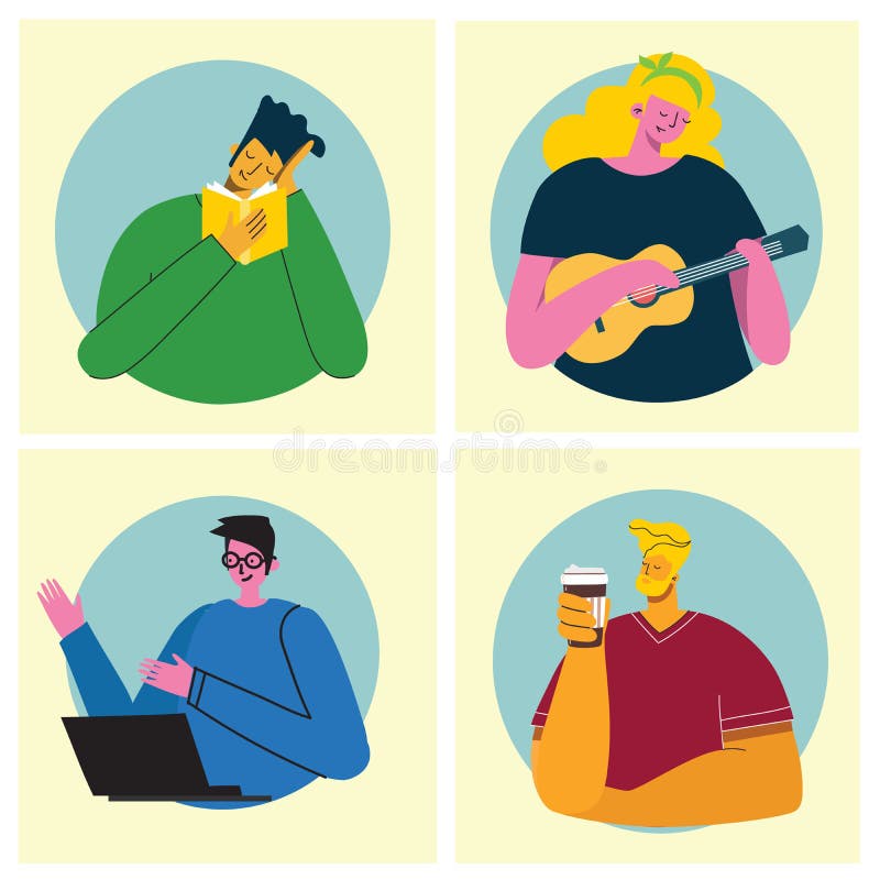Set of People, Men and Women with Different Things. Vector Graphic ...