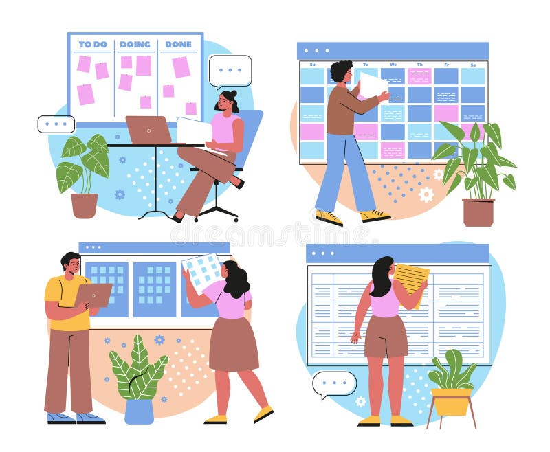 Set of People Plan Schedules Stock Vector - Illustration of event ...