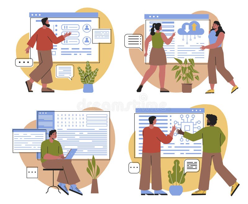 Set of People Presenting Project Stock Vector - Illustration of ...