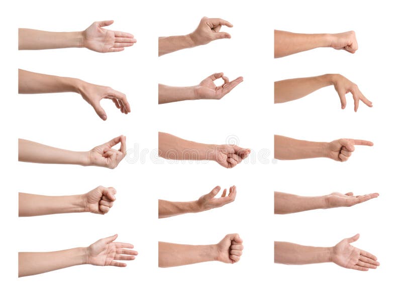 Set of People Showing Different Gestures on White Background, Closeup ...