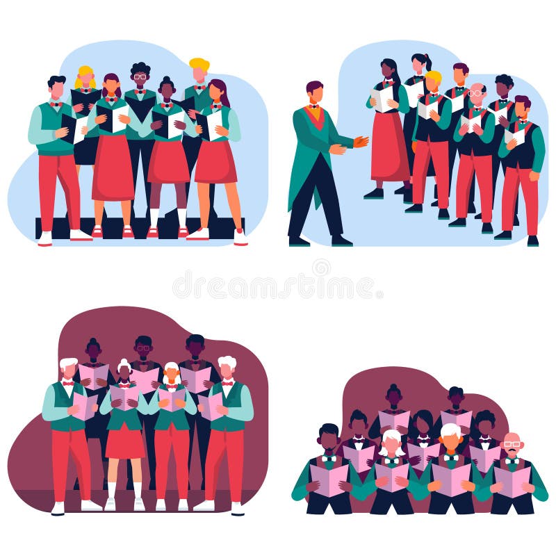 Set of People Singing in a Gospel Choir Vector Illustration Stock ...
