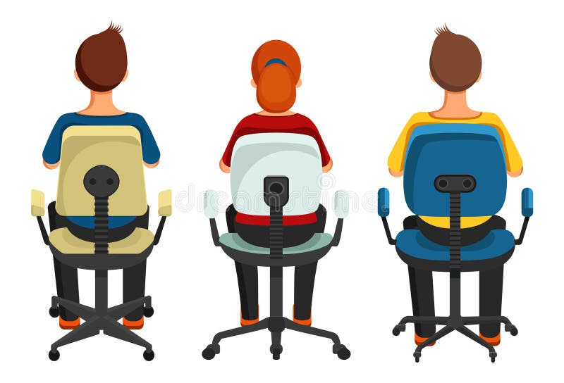 Set of People Sitting on Computer Chair Back View Vector Stock Vector ...