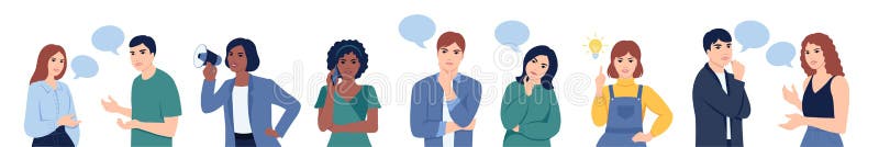 Set of People Talking, Thinking, Speaking. Stock Vector - Illustration ...