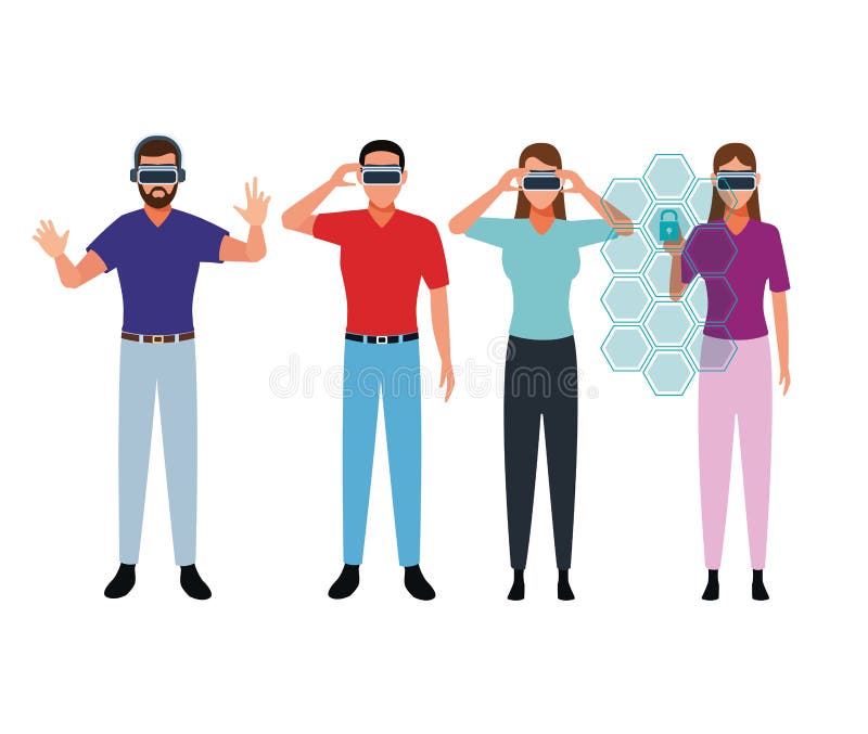 Set of People Using Virtual Reality Stock Vector - Illustration of ...