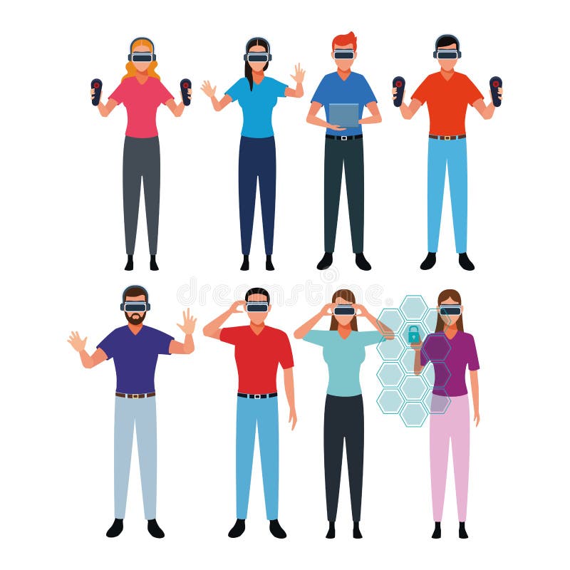 Set of People Using Virtual Reality Stock Vector - Illustration of ...