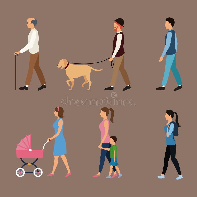 Set people walking concept stock vector. Illustration of beautiful ...