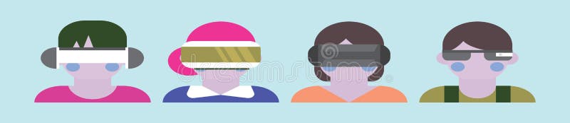 Set of People Wearing Virtual Reality Goggles Cartoon Icon Design ...