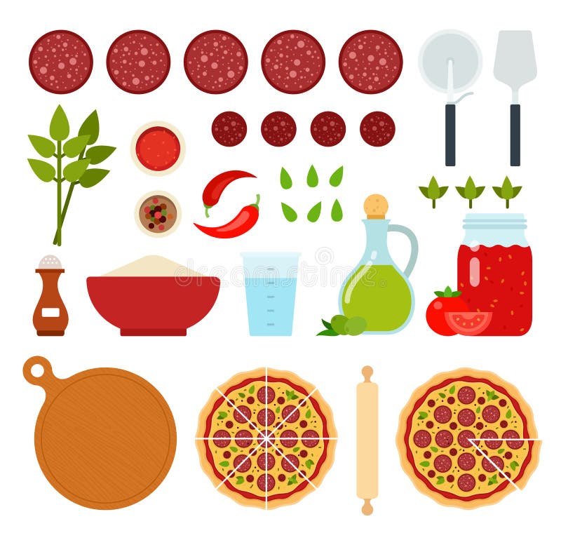 Set of Pepperoni Pizza Icons Flat Vector Stock Vector - Illustration of ...