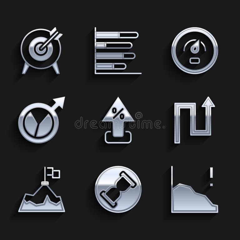 Set Percent Up Arrow, Old Hourglass with Sand, Financial Growth Decrease, Arrow, Mountains Flag ...
