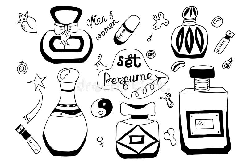 Set of Perfume Doodle Freehand Drawing. Vector Illustration Stock ...