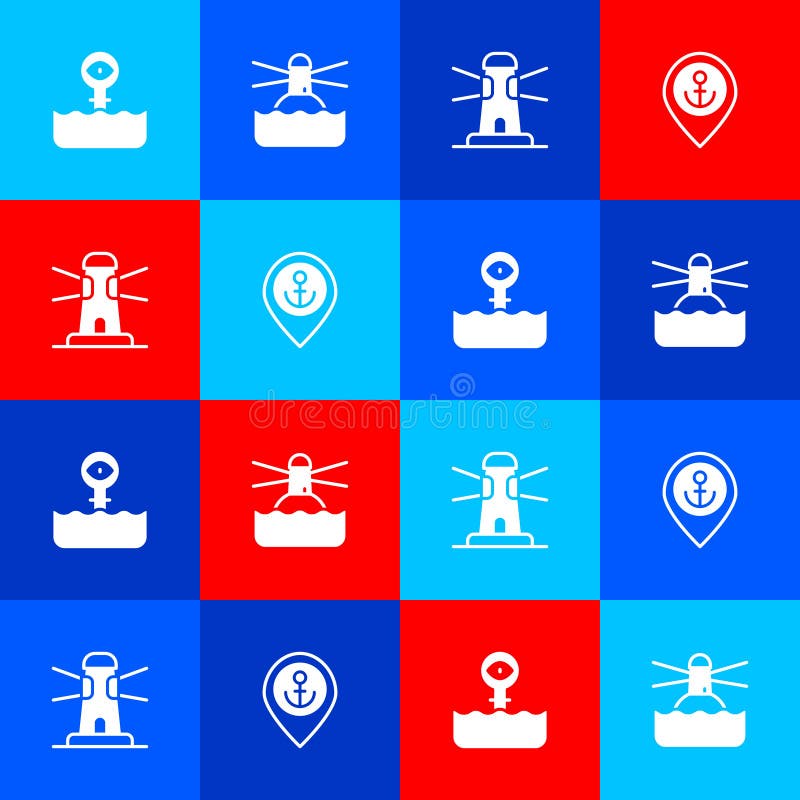 Set Periscope, Lighthouse, and Location with Anchor Icon. Vector Stock ...
