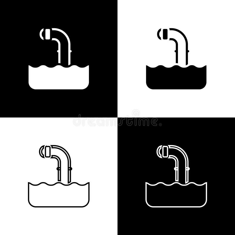 Set Periscope in the Waves Above the Water Icon Isolated on Black and ...