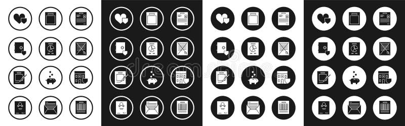 Set Personal Document, Document with Graph Chart, Safe Shield, Heart ... Set Personal Document, Document with Graph Chart, Safe Shield, Heart ...