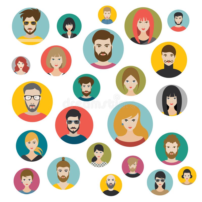 Set of Persons, Avatars, People Heads Different Nationality in Flat ...