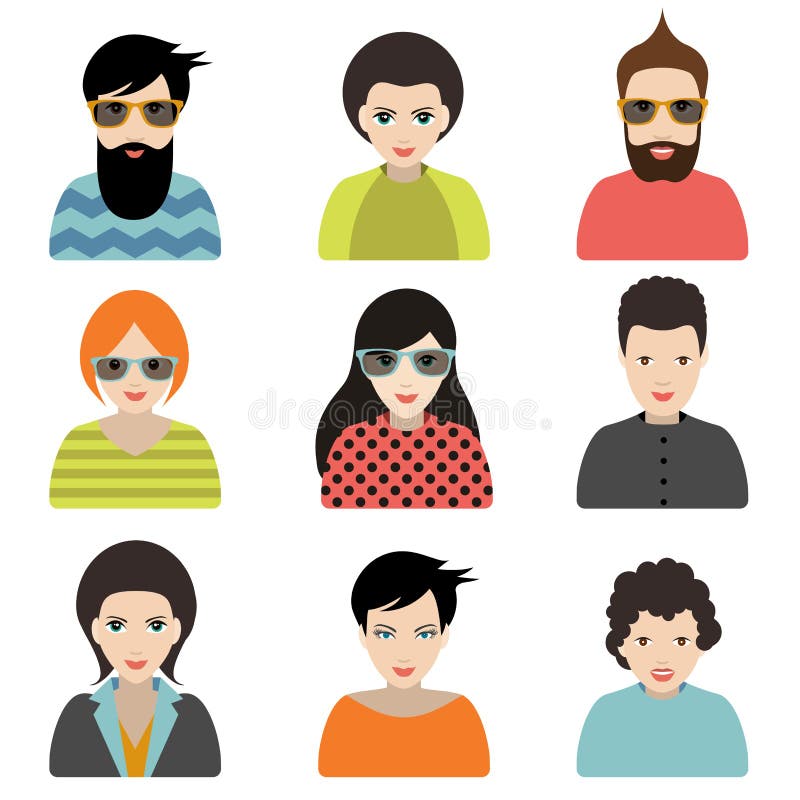 Set of Persons, Avatars, People Heads Different Nationality in Flat ...