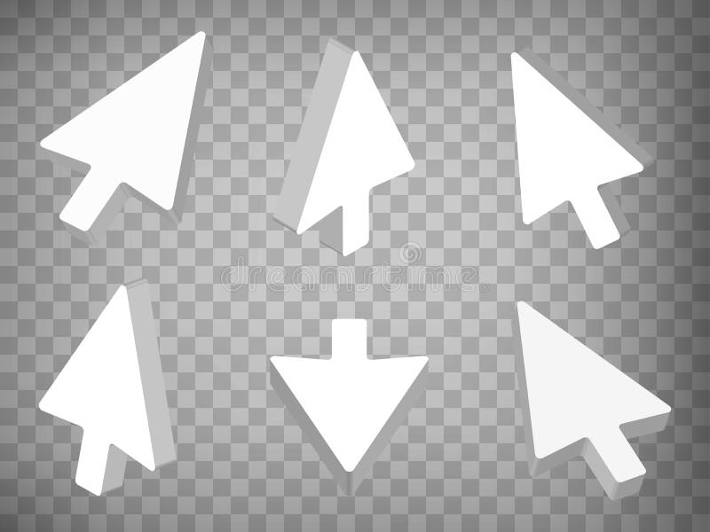 Set of Perspective Projections 3d Mouse Cursor Model Icons on ...