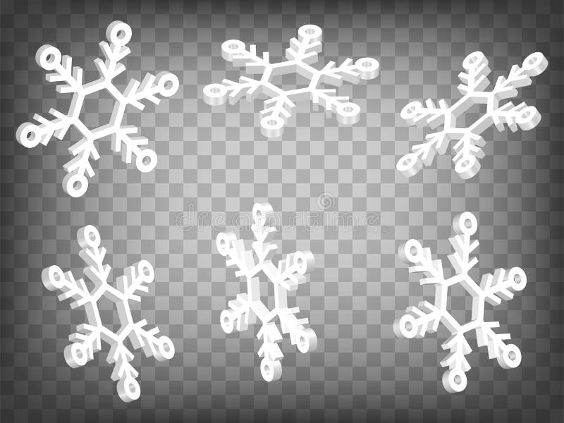 Set of Perspective Projections 3d Snowflake Model Icons on Transparent ...