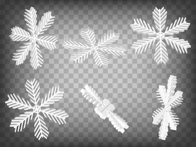 Set of Perspective Projections 3d Snowflake Model Icons on Transparent ...