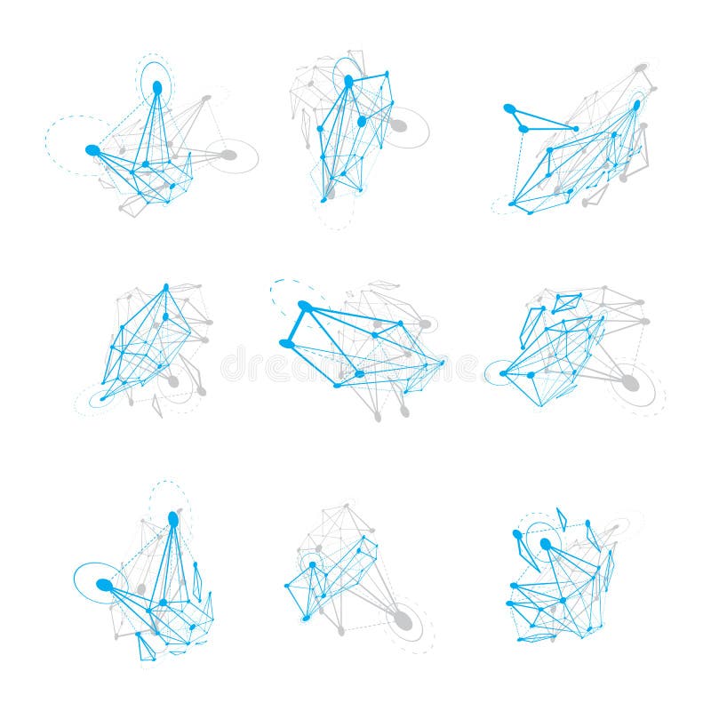Set of Perspective Technology Shapes, Polygonal Wireframe Object Stock ...