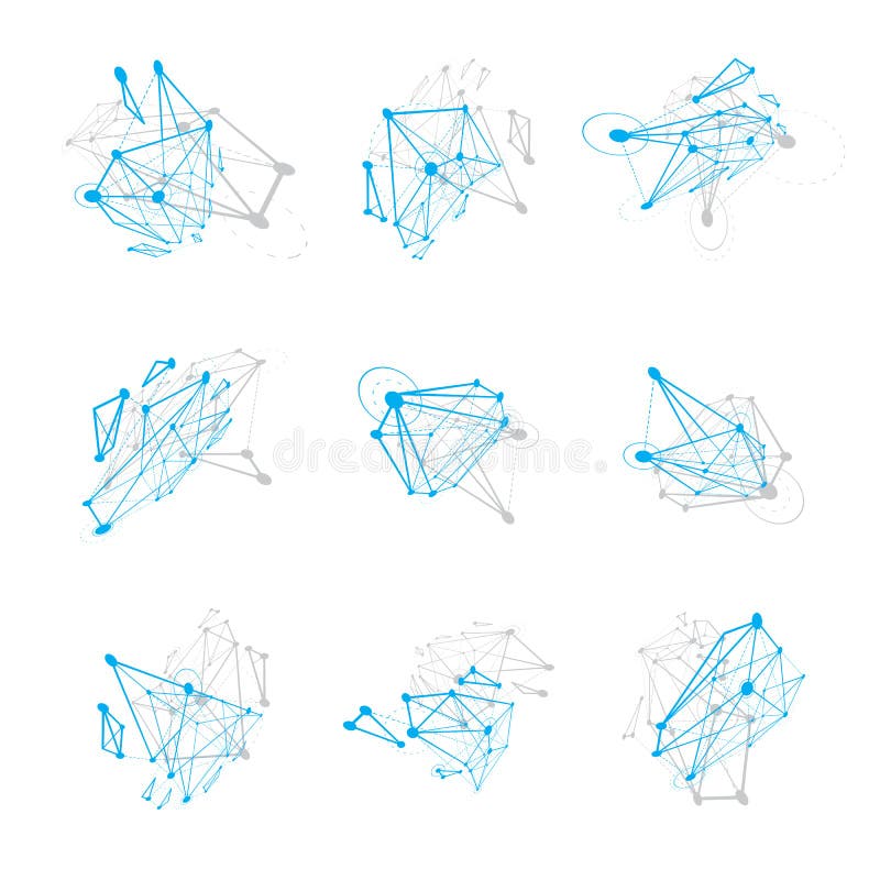 Set of Perspective Technology Shapes, Polygonal Wireframe Object Stock ...