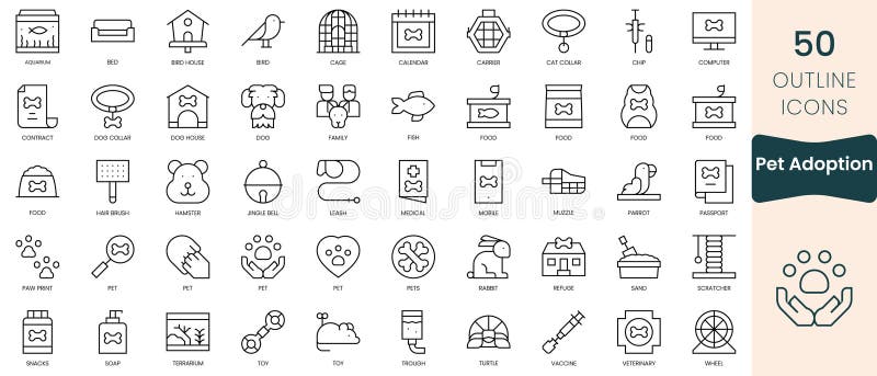 Set of Pet Adoption Icons. Thin Linear Style Icons Pack Stock Vector ...
