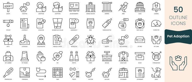 Set of Pet Adoption Icons. Thin Linear Style Icons Pack Stock Vector ...