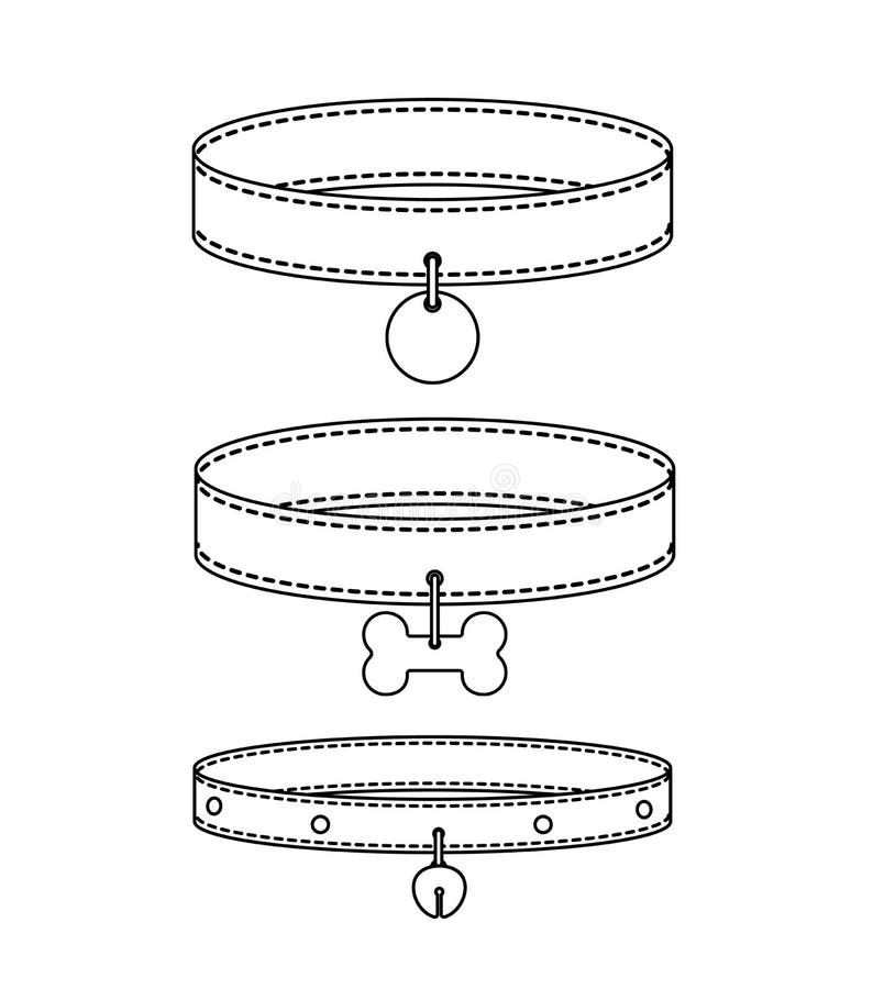 Set of Pet Collars. Black and White Collars for Dog and Cats. Vector ...