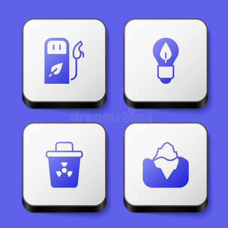 Set Petrol or Gas Station, Light Bulb with Leaf, Infectious Waste and ...