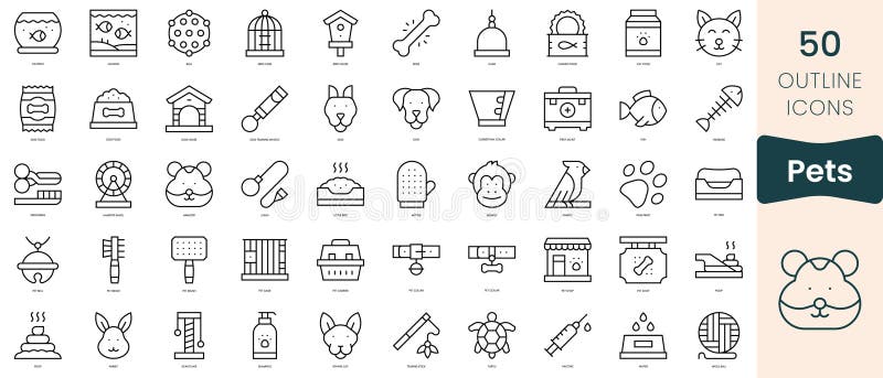 Set of Pets Icons. Thin Linear Style Icons Pack Stock Vector ...