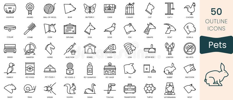 Set of Pets Icons. Thin Outline Icons Pack Stock Vector - Illustration ...
