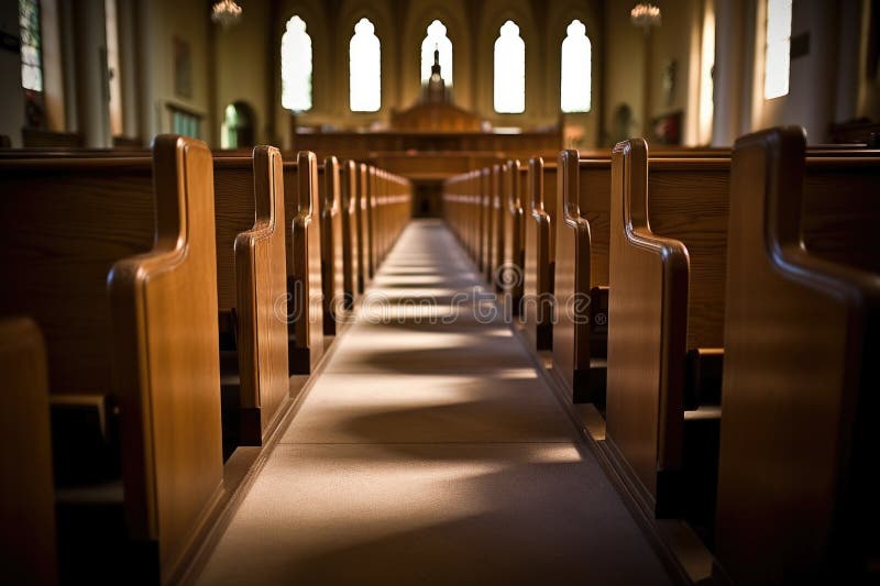 A Set of Pew Rows in an Empty Church Stock Photo - Image of peaceful ...