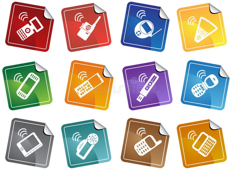Set of Phone Icons - Stickers Stock Vector - Illustration of design ...