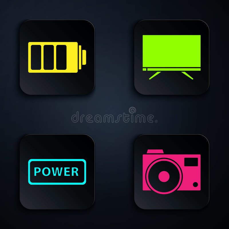 Set Photo Camera, Battery Charge Level Indicator, Power Button and ...