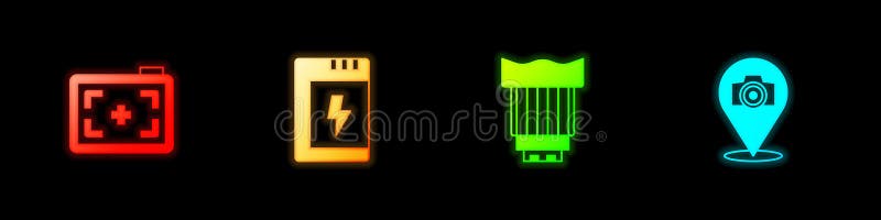 Set Photo Camera, Battery for, Camera Photo Lens and Icon. Vector Stock ...