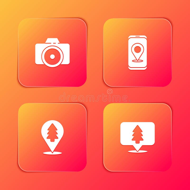 Set Photo Camera, City Map Navigation, Location of the Forest and Icon ...