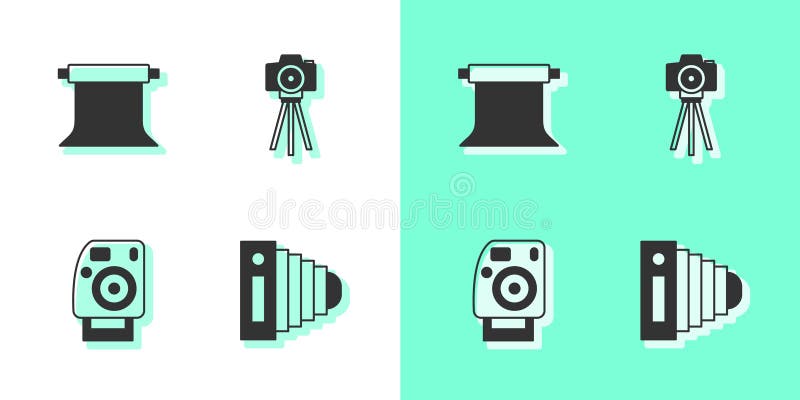 Set Photo Camera, Empty Photo Studio, and Icon. Vector Stock ...