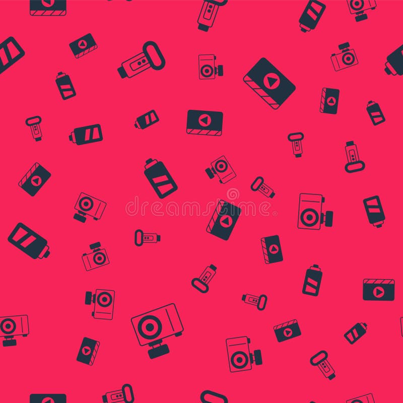 Set Photo Camera, Flash, Battery for and Movie Clapper on Seamless Pattern. Vector Stock Vector ...