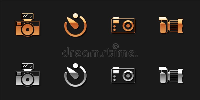 Set Photo Camera with Flash, Camera Timer, and Icon. Vector Stock ...