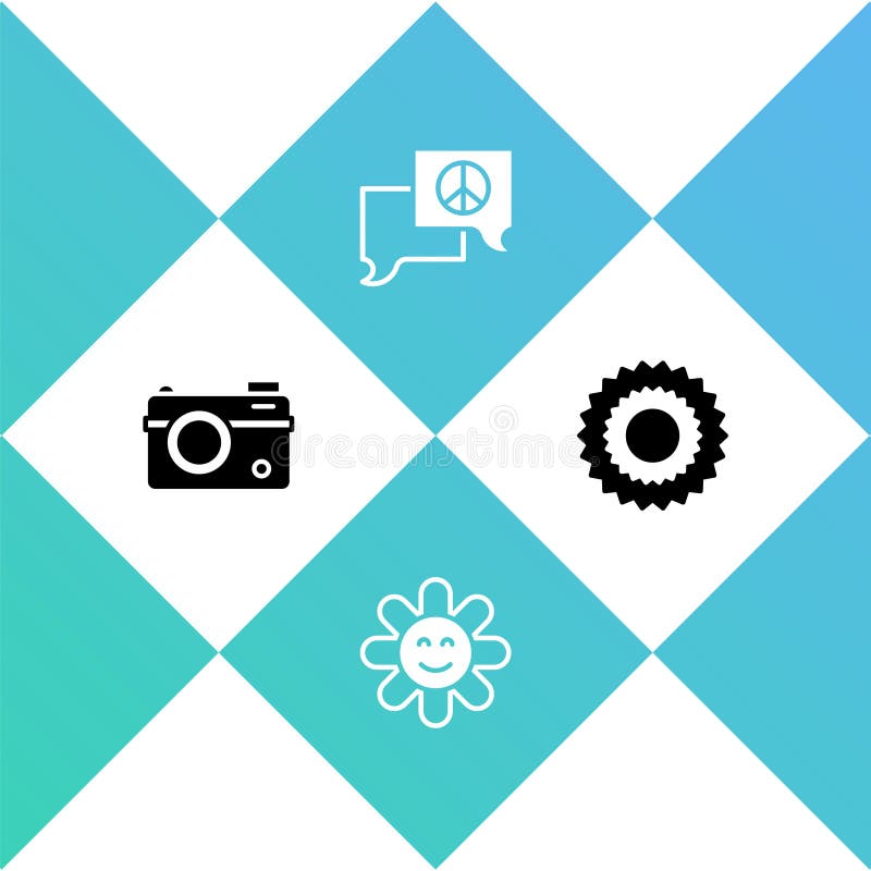 Set Photo Camera, Flower, Speech Bubble Chat and Sun Icon. Vector Stock ...